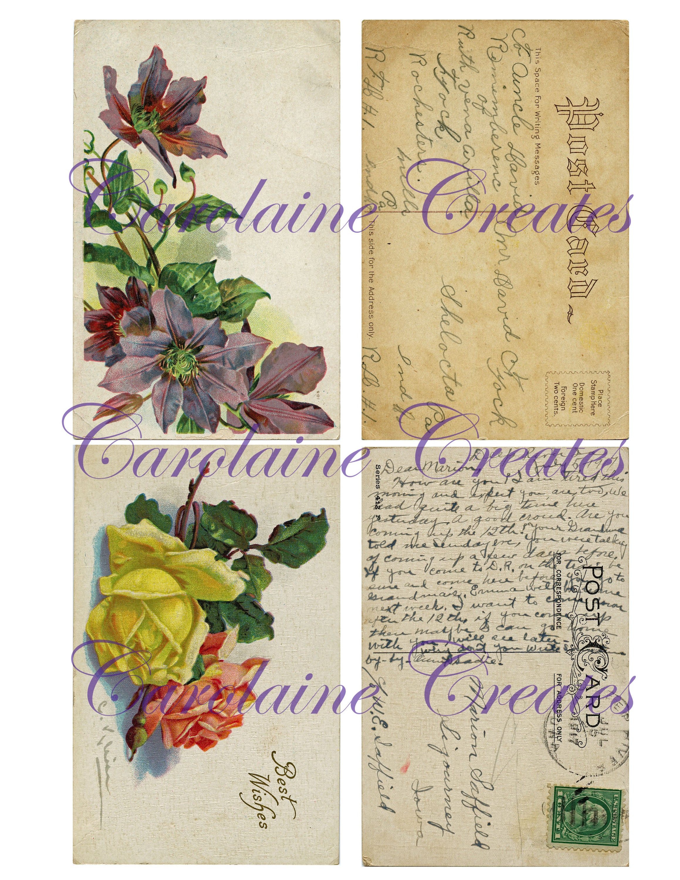 Printable Vintage Floral Postcards Kit 1 Digital Download | Etsy