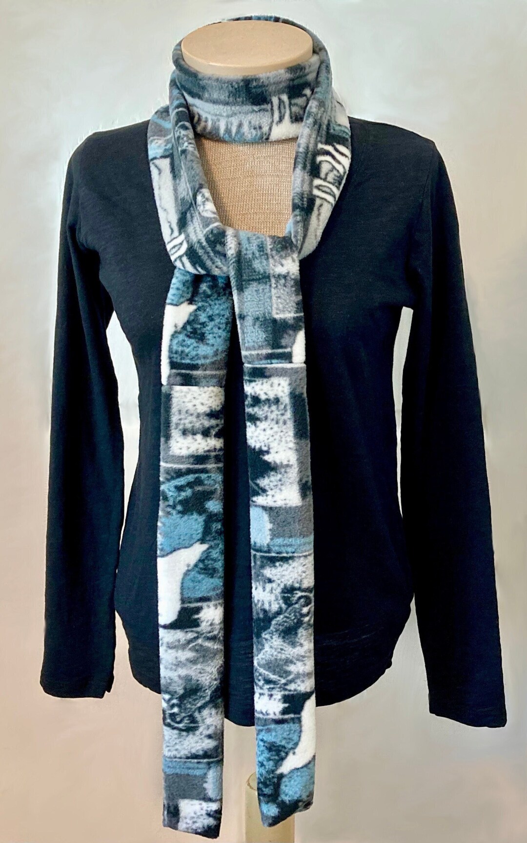 Comfy Skinny Scarf--extra Long Fleece With Gray Abstract Nature Design ...