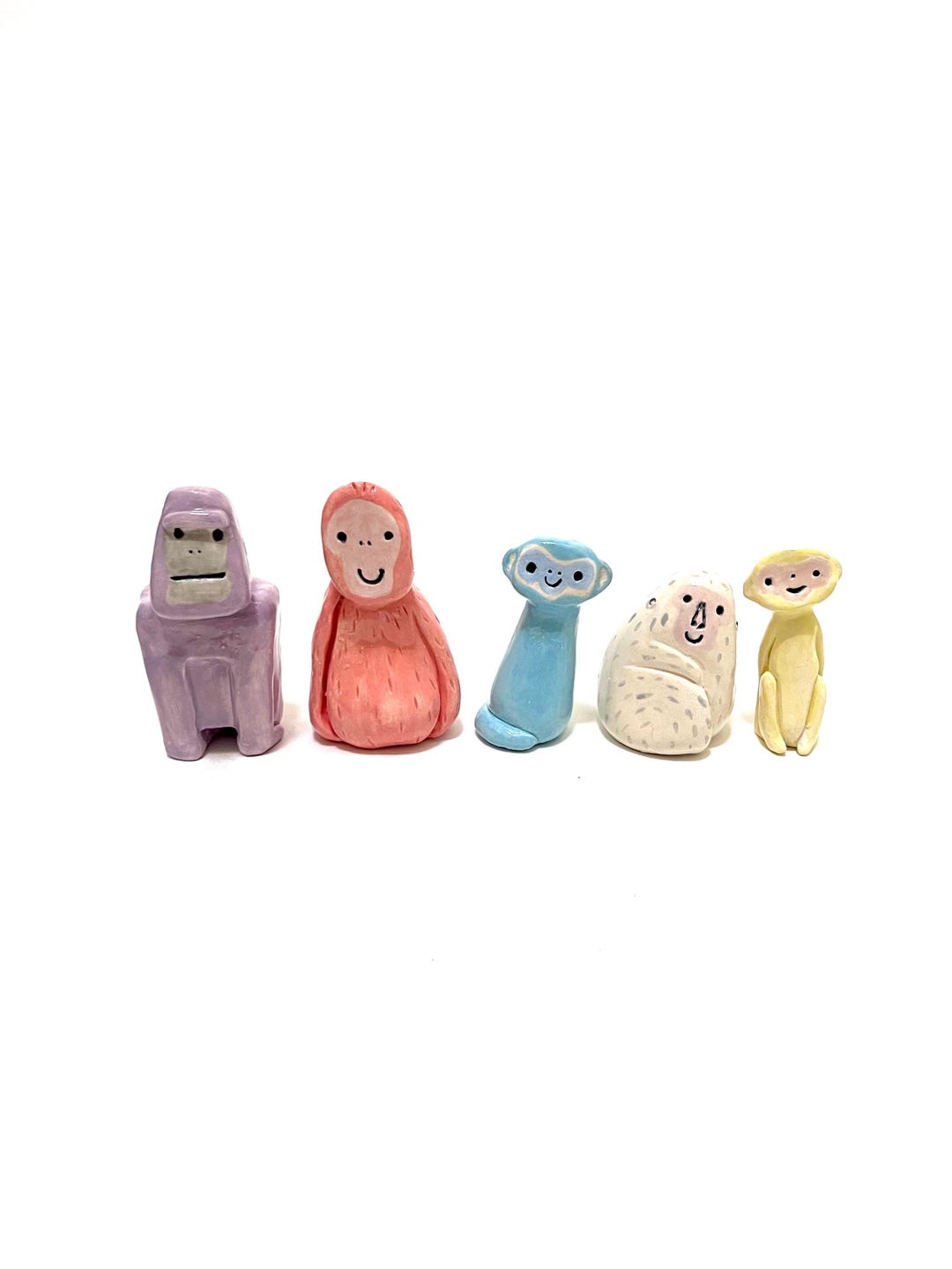 Pastel Primates Ceramic Miniature Figurines Handmade Gorilla Orangutan ...