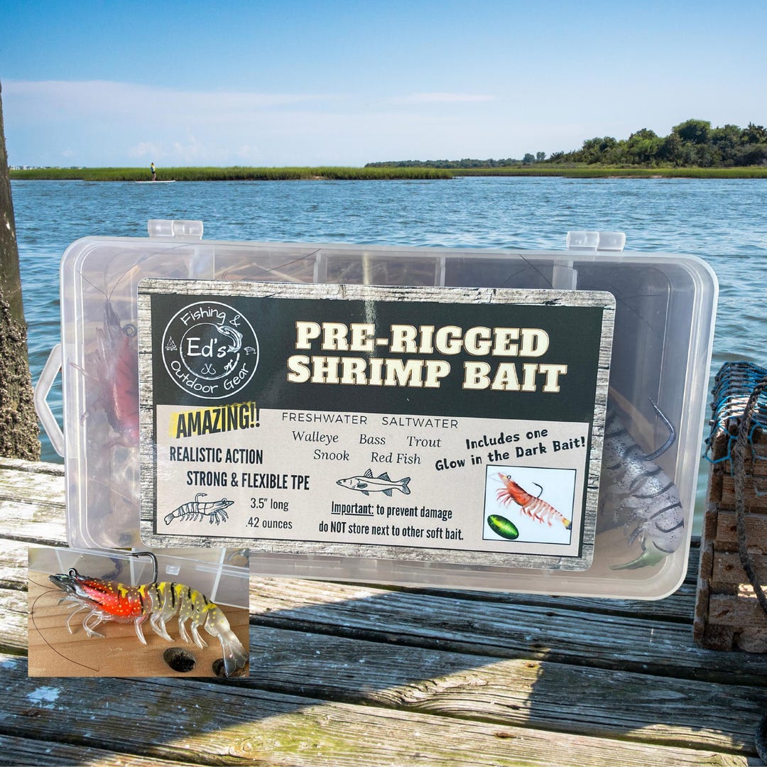 Pre-rigged Shrimp Bait: 5-piece Fishing Lure Set With Tackle Box - Etsy