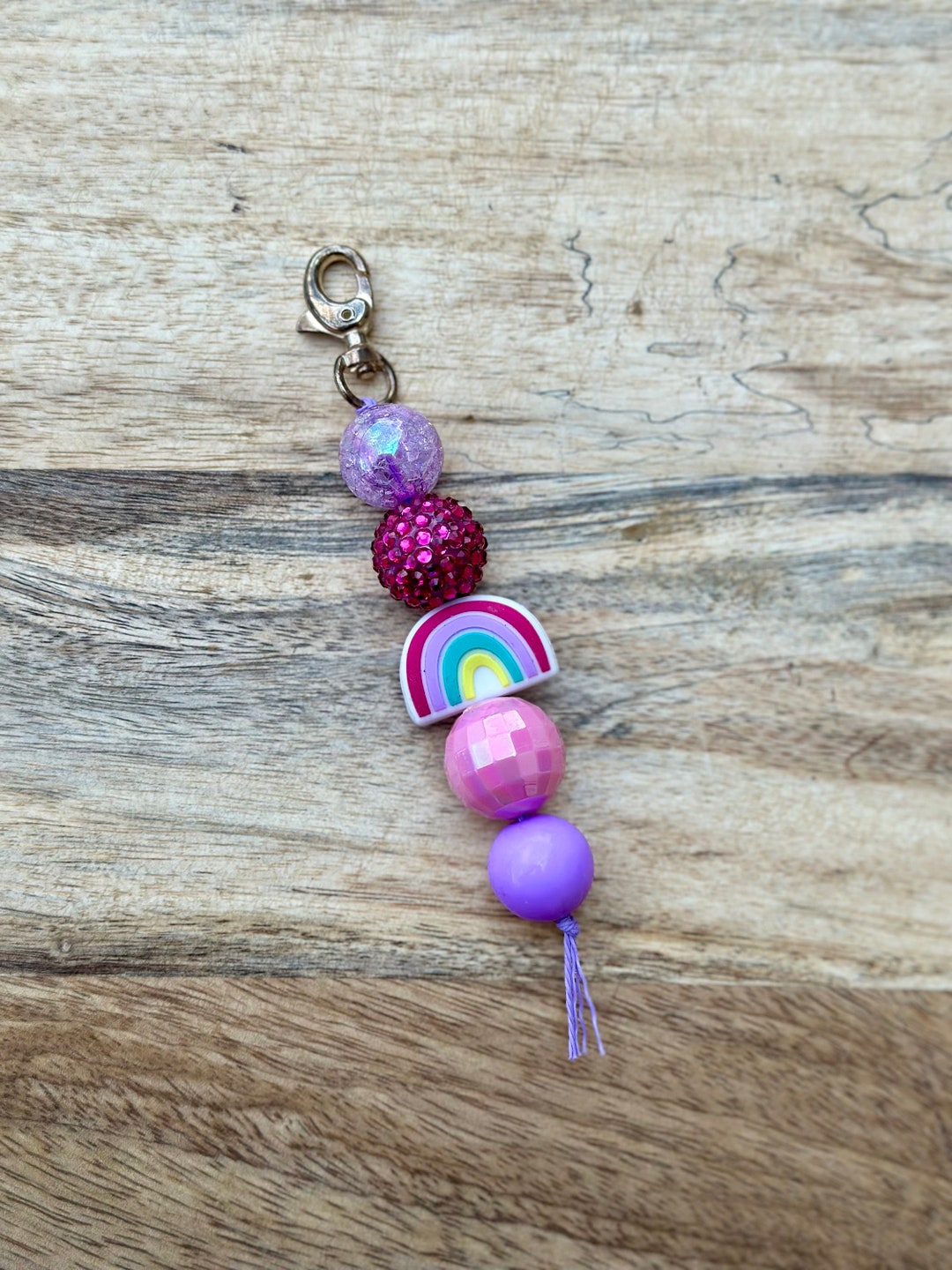 Bubblegum Rainbow Beaded Keychain - Etsy