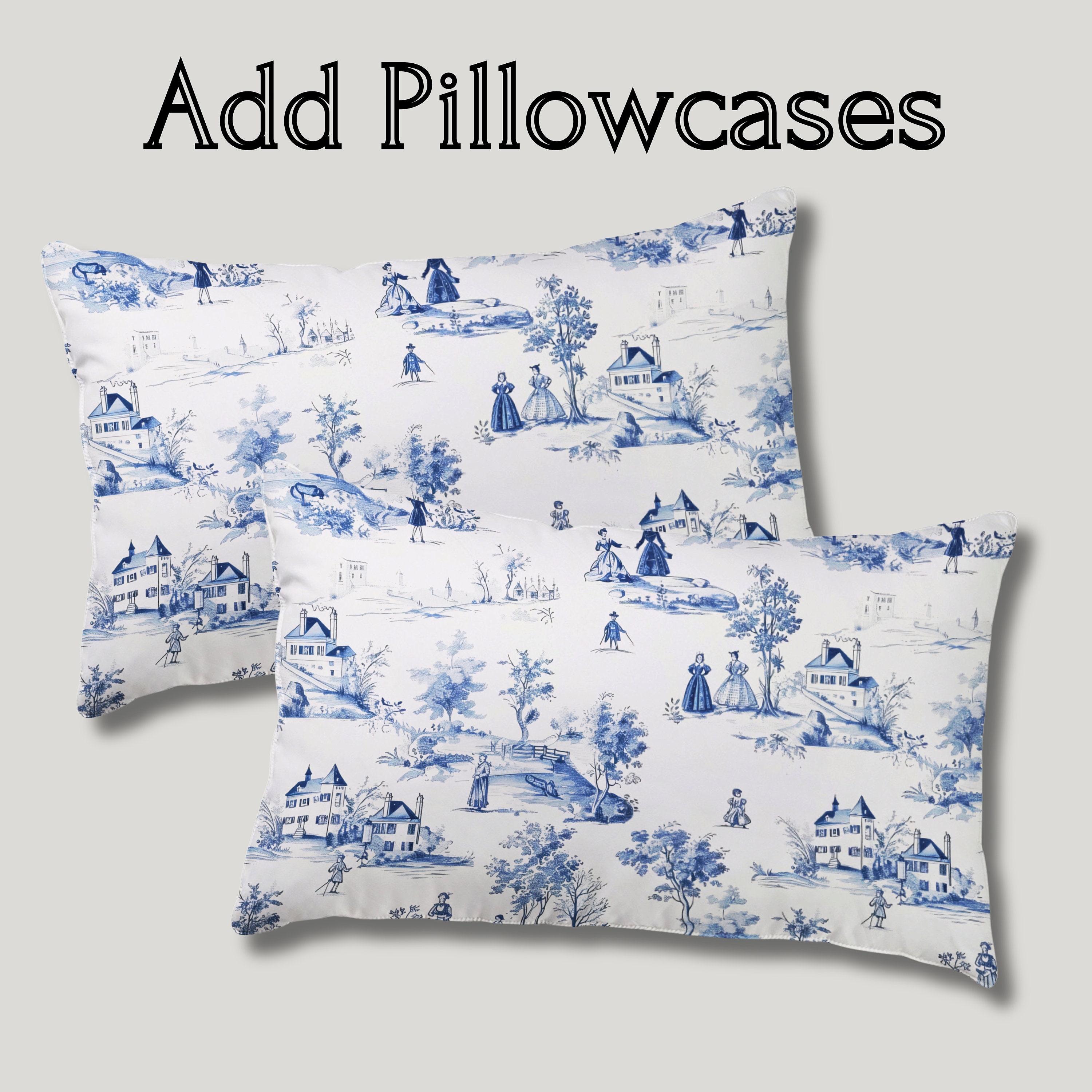Custom French Country Duvet Cover Blue Toile Cotton Bedding ...