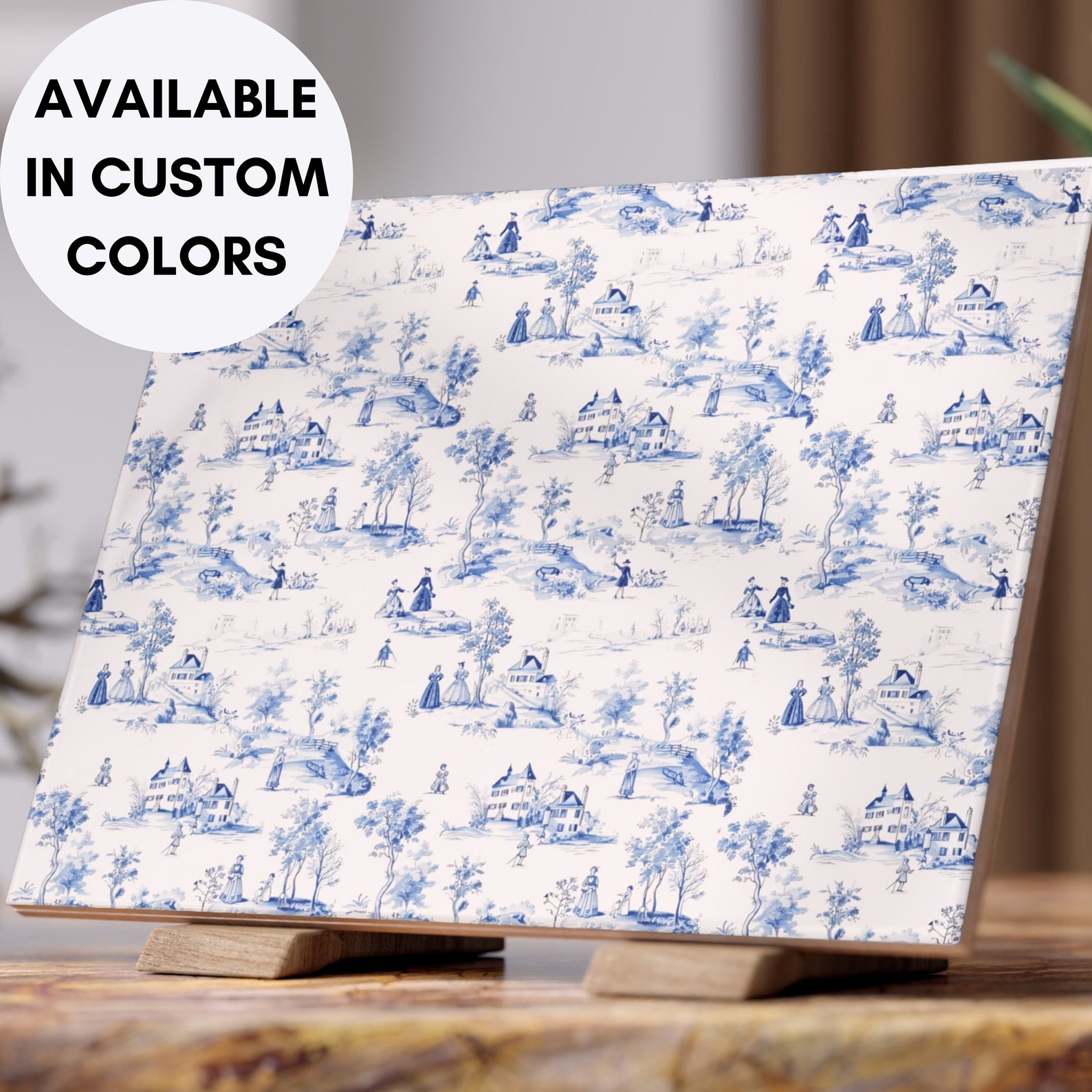 Ceramic Tile Blue French Toile Kitchen Decor Countryside Bathroom ...