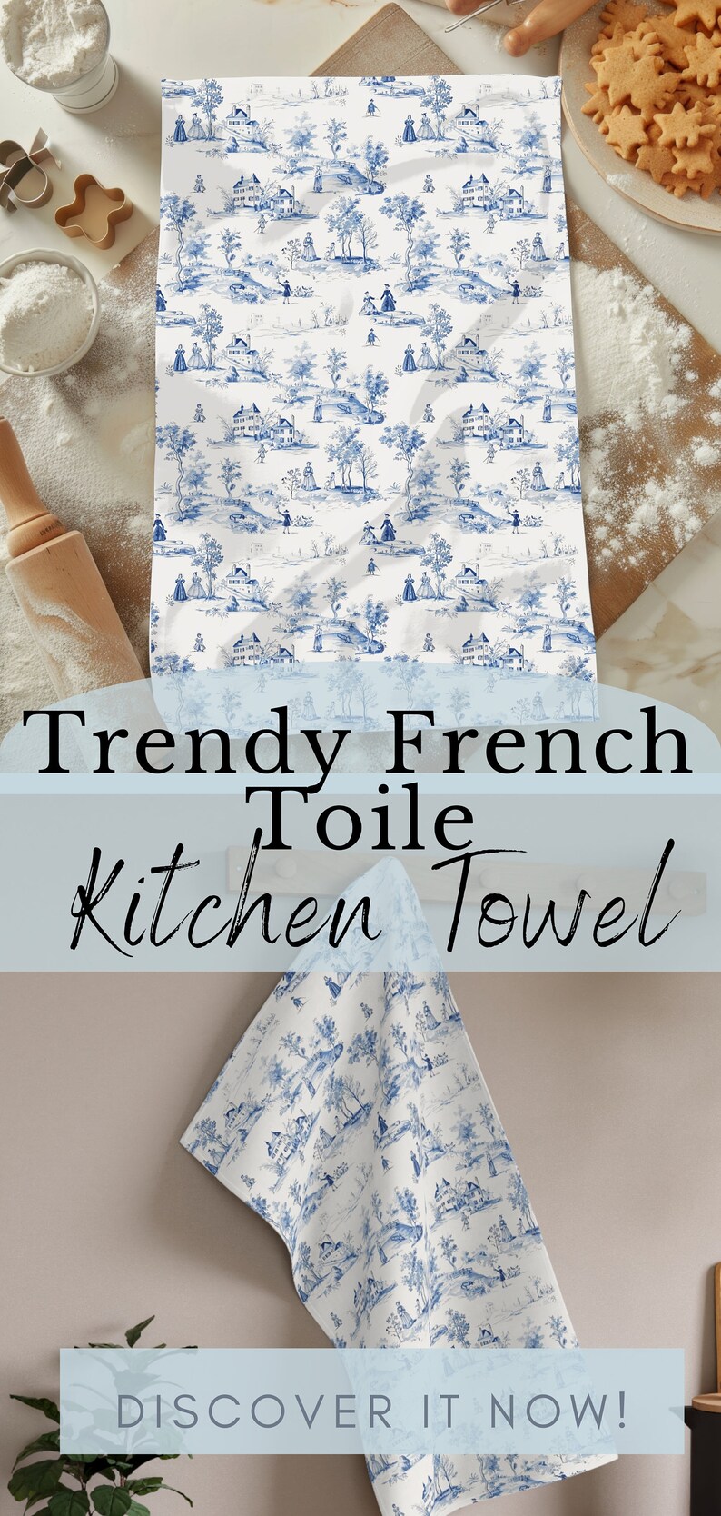 Custom Toile French Country Kitchen Towel Personalized Cotton Toile De ...