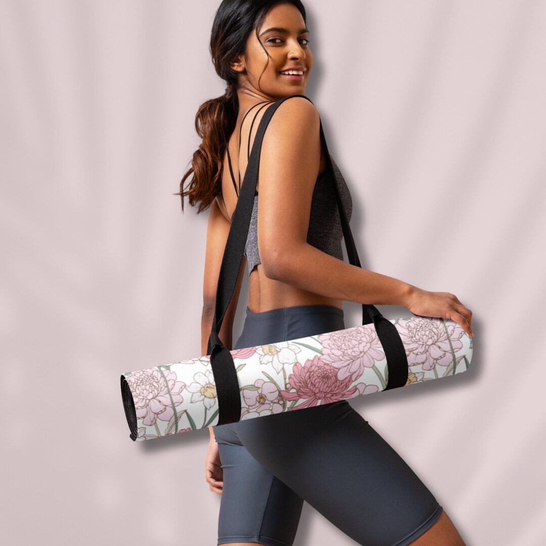 Personalized Yoga Mat Floral Print Custom Name Gym Accessories Flower ...