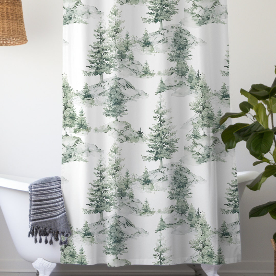 Forest Shower Curtain Rustic Forest Toile Bathroom Decor Botanical ...
