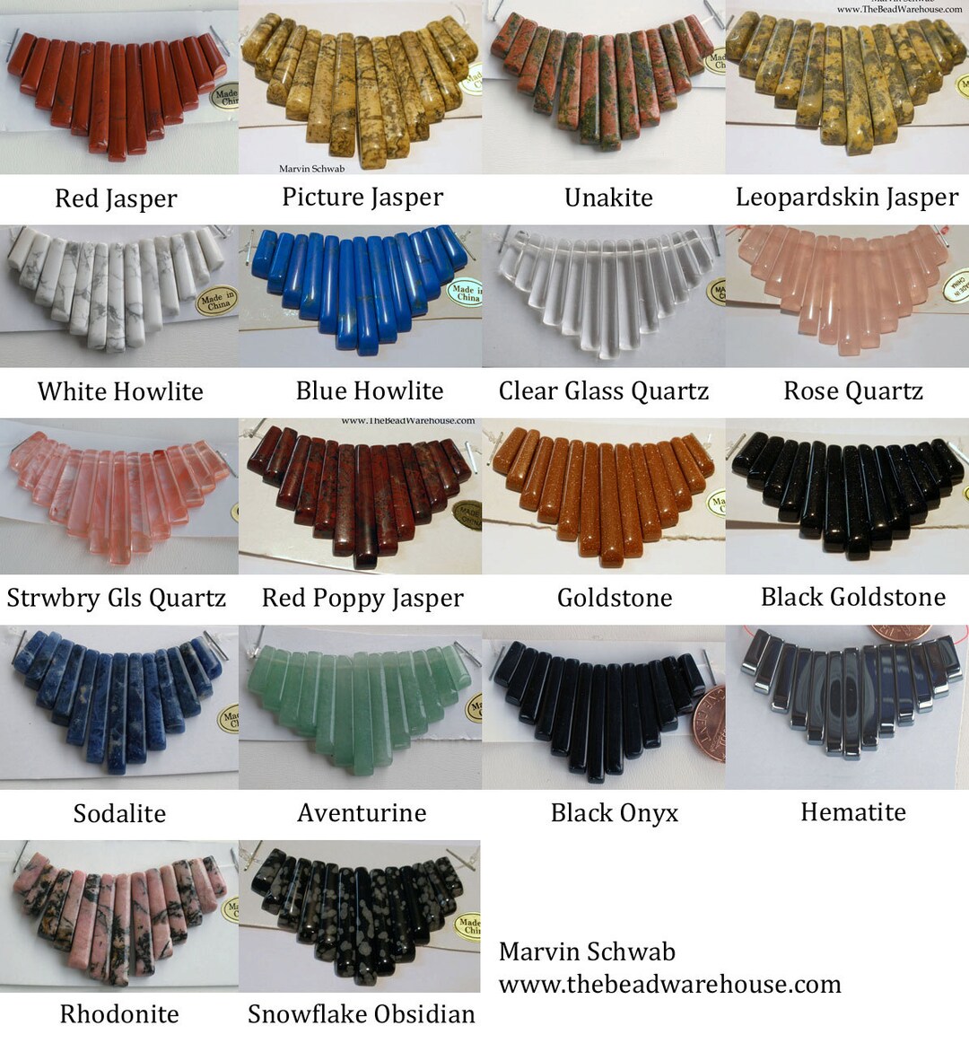 Stone Collar 13pc Graduated Spikes Chose Picture Jasper, Unakite ...