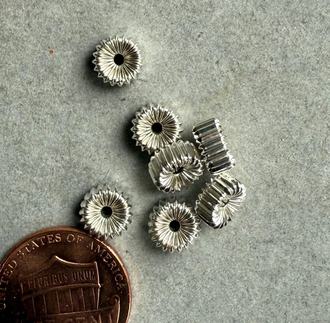 Sterling Silver Corrugated Flat Rondel Beads Choose Count/size Made in ...