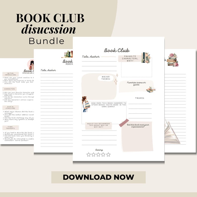 Book Club Guide Printable Template Discussion Questions Reading Group ...