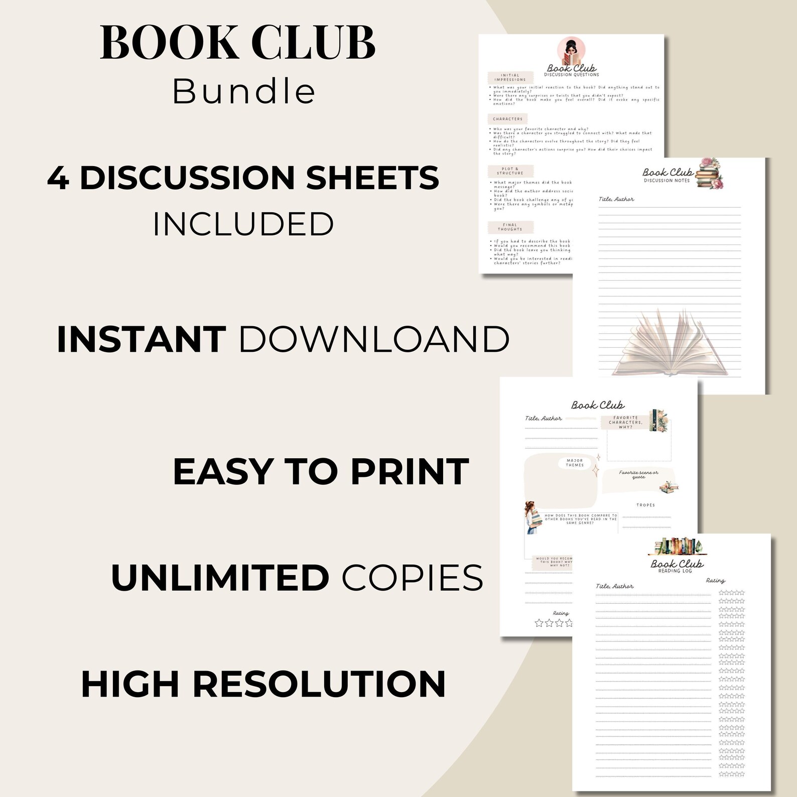 Book Club Guide Printable Template Discussion Questions Reading Group ...