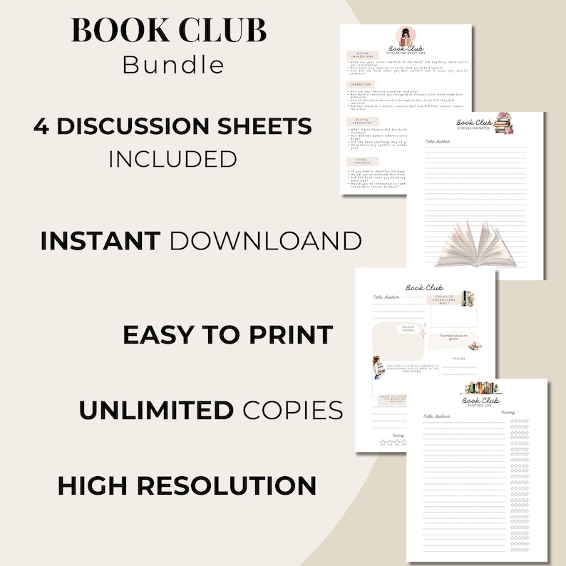 Book Club Guide Printable Template Discussion Questions Reading Group ...