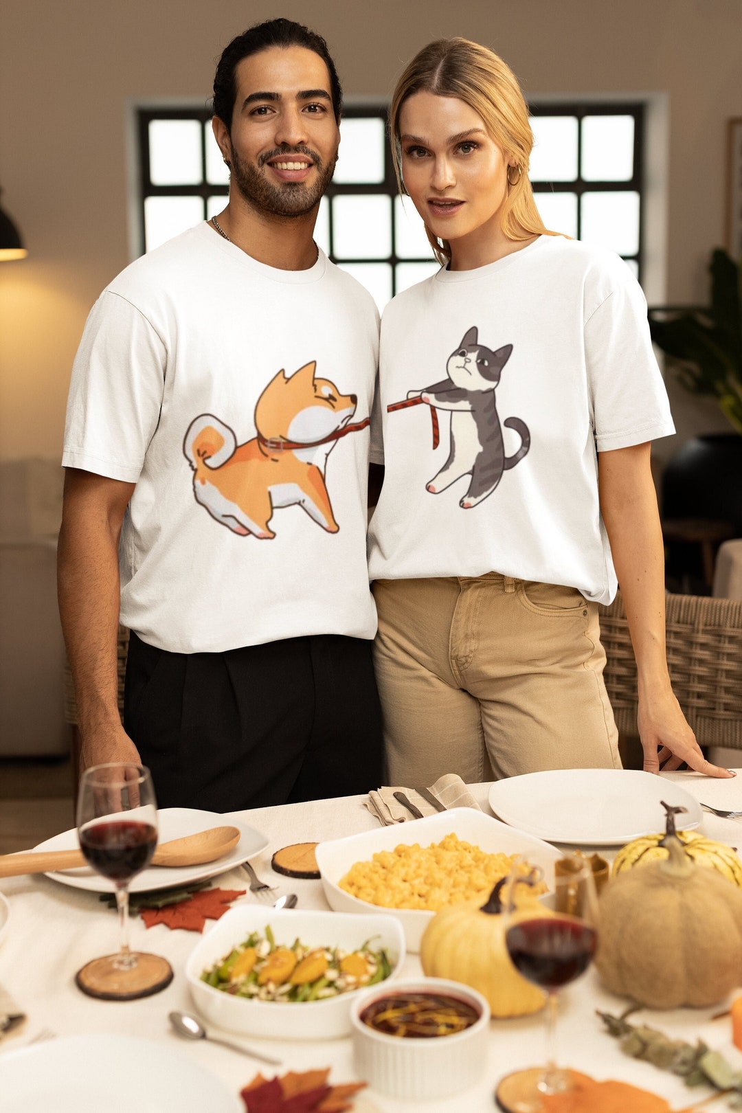 Animal Couple Shirt, Shiba Shirt, Cute Graphic Couple Tee, Matching ...