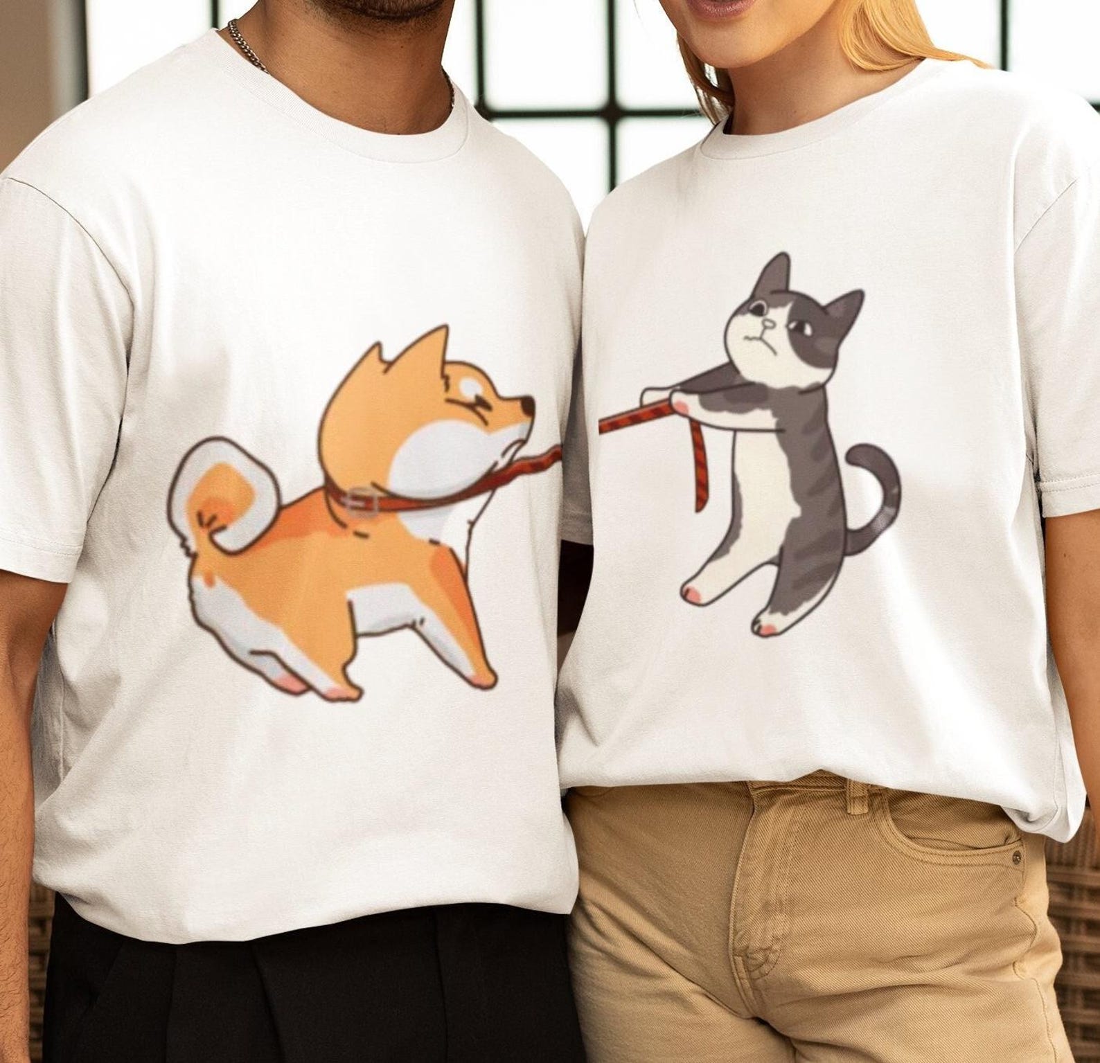 Animal Couple Shirt, Shiba Shirt, Cute Graphic Couple Tee, Matching ...