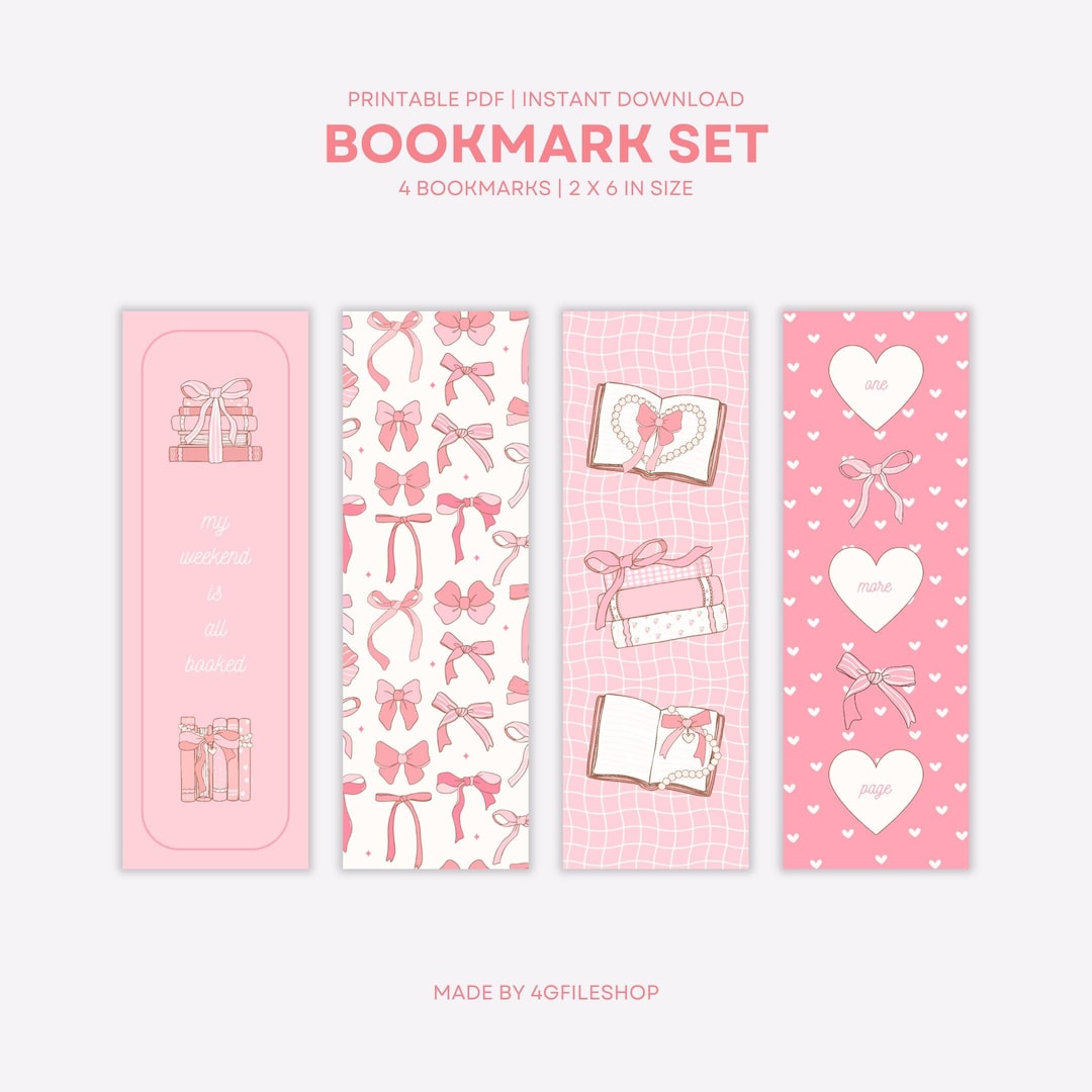 Coquette Bookmark Set Ver. 1 Printable, Digital, Cute, Bow, Ribbon ...