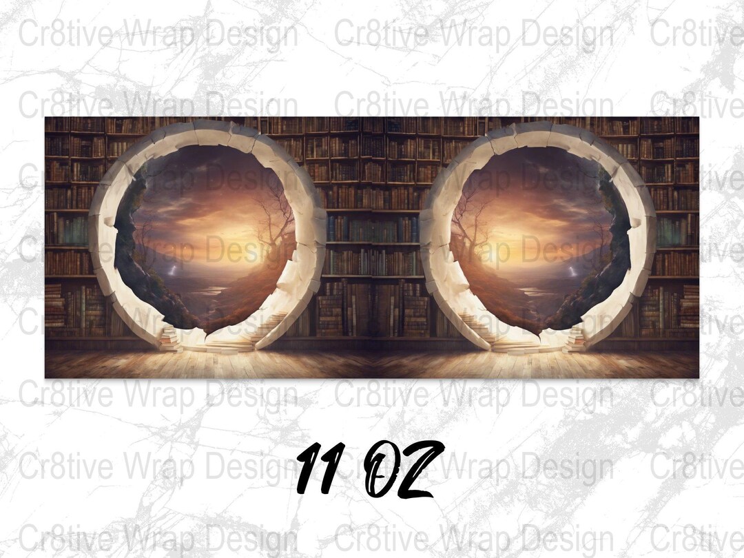 Fantasy Library Portal Design Mug, Enchanted Landscape Mug Wrap ...