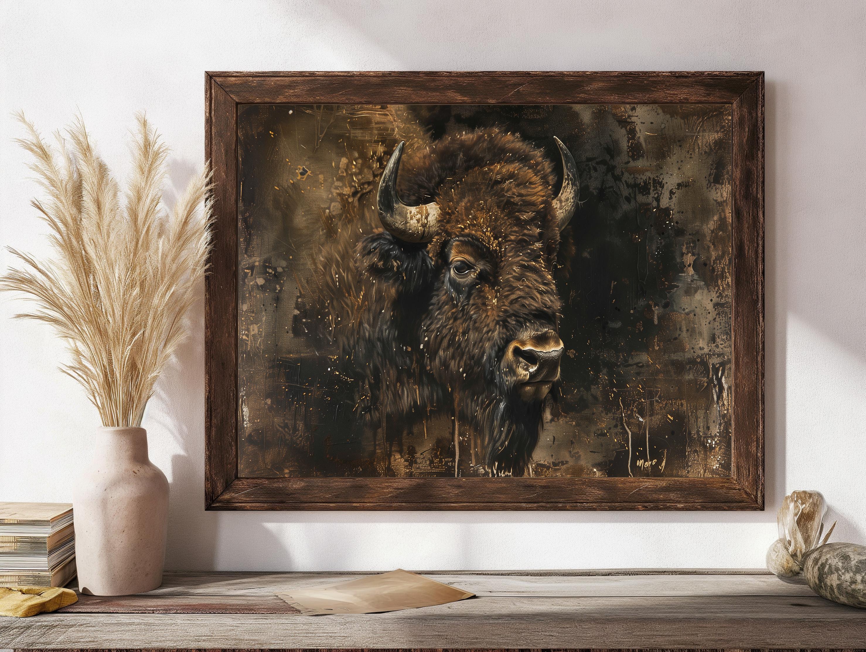 Vintage Bison Print, Rustic Neutral Wall Art, Moody Digital Download ...