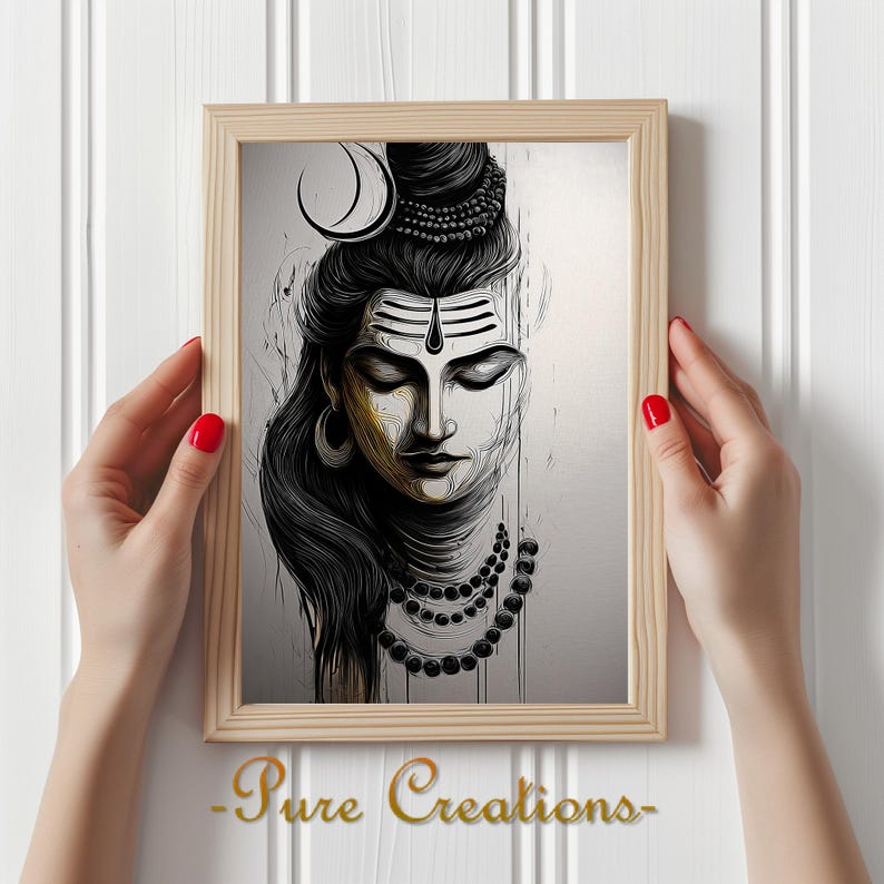 Modern Lord Shiva Sketch Art, Digital Download, Hindu God Print ...