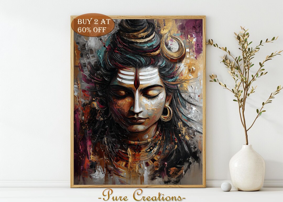 Meditating Lord Shiva Digital Art, Multi Color Hindu God Wall Decor ...