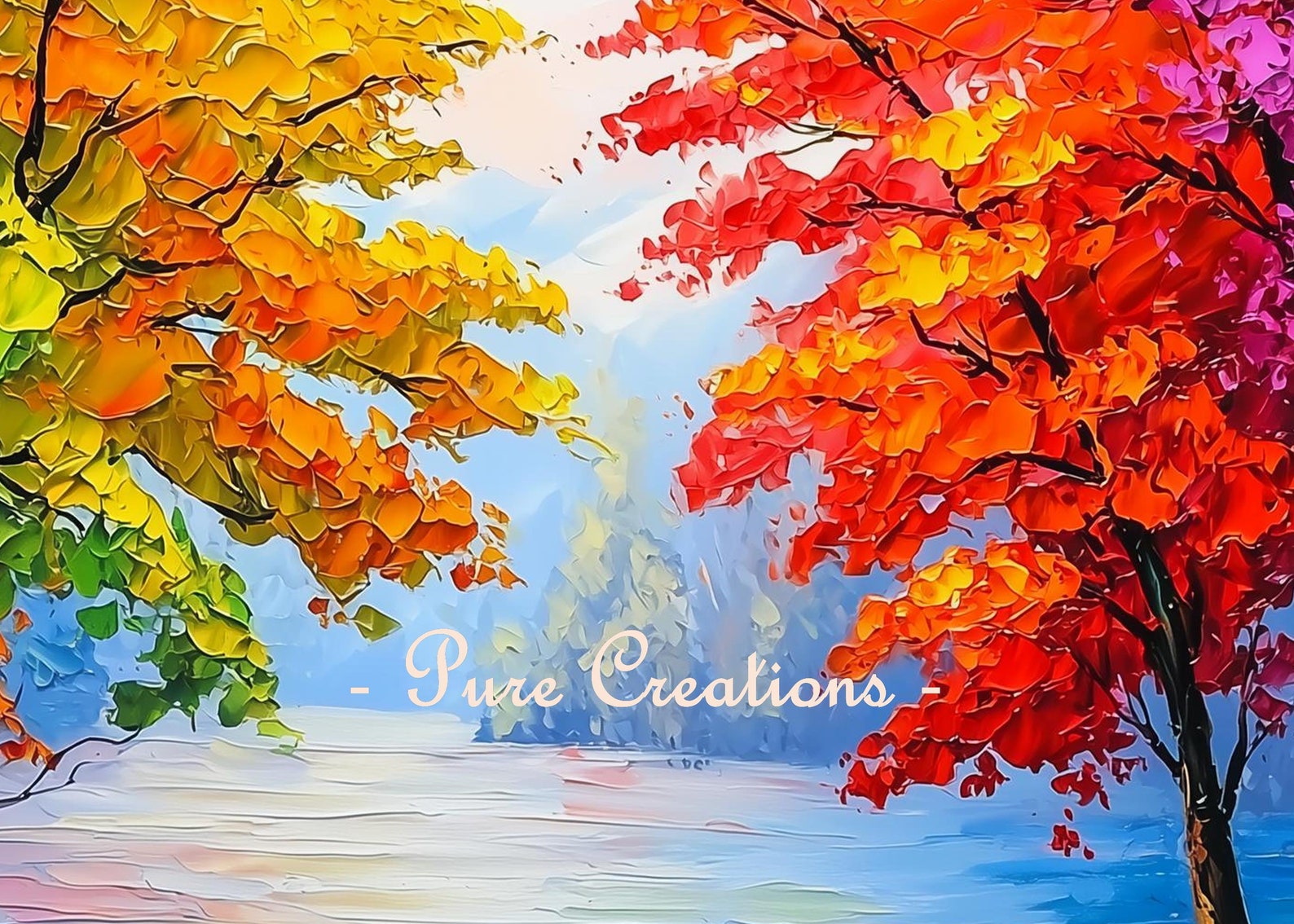 Multi Colored Trees Oil Painting Print, Autumn Home Decor Art, Instant ...
