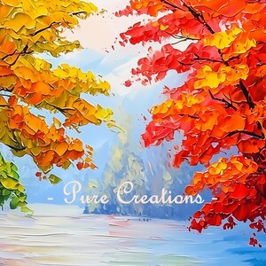 Multi Colored Trees Oil Painting Print, Autumn Home Decor Art, Instant ...