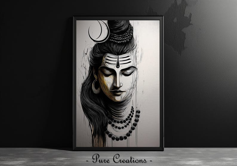 Modern Lord Shiva Sketch Art, Digital Download, Hindu God Print ...