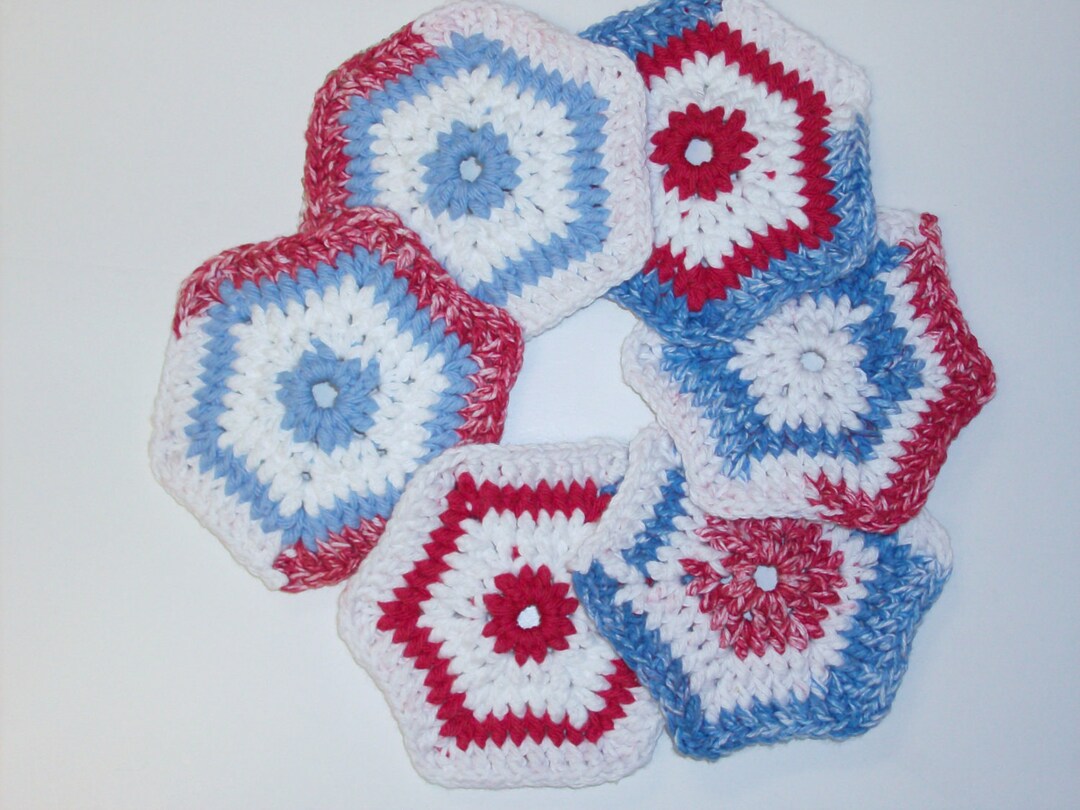 Crochet Coasters 6 Piece Set July 4th Coasters, Independence Day ...