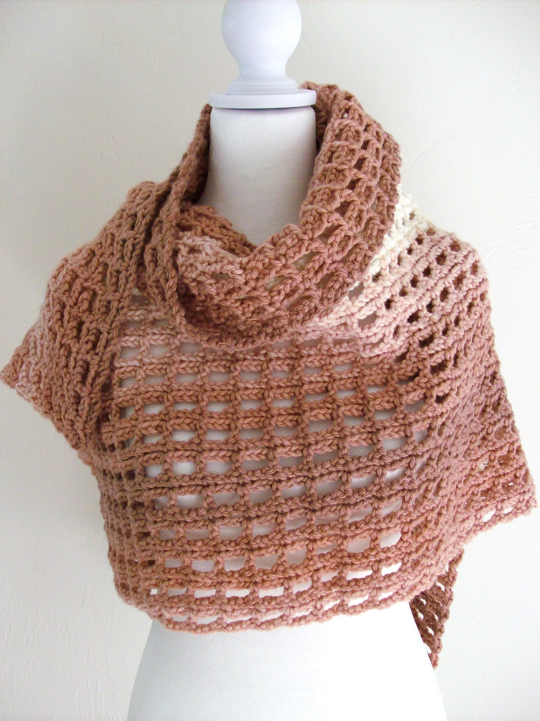 Shawl, Crochet Lacey Shawl, Rectangular Shawl, Mocha Ombre, Medium ...