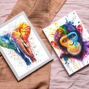 Set of 6 Safari Animals Watercolor Printable Art, Colorful Painting ...
