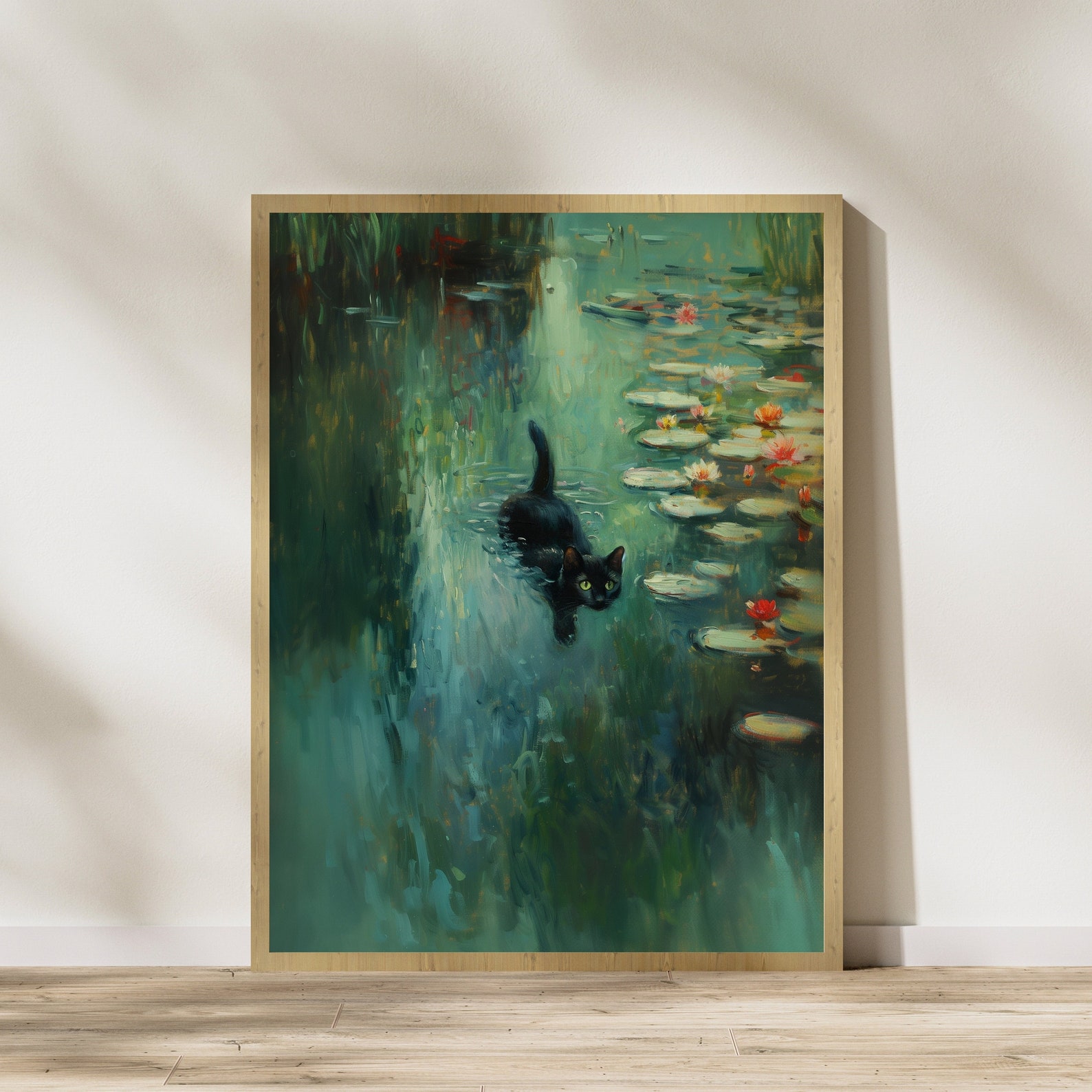 Cat Print Monet Black Cat Poster Wall Art, Oil Painting, Monet Cat ...