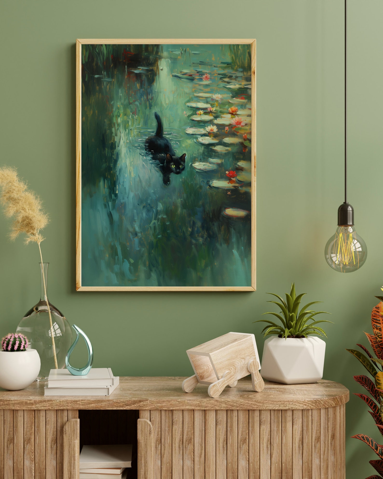 Cat Print Monet Black Cat Poster Wall Art, Oil Painting, Monet Cat ...