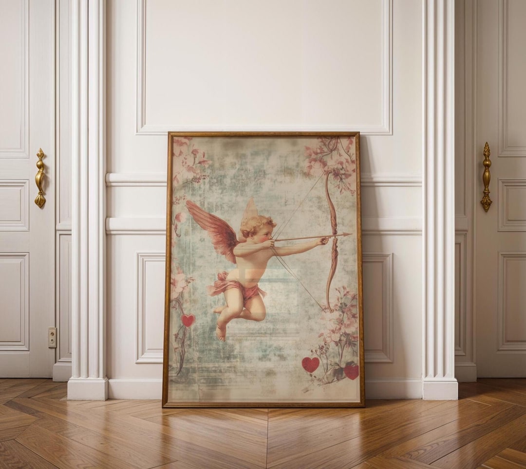 Vintage Cupid Wall Art, Cupid With Bow and Arrow, Romantic Victorian ...