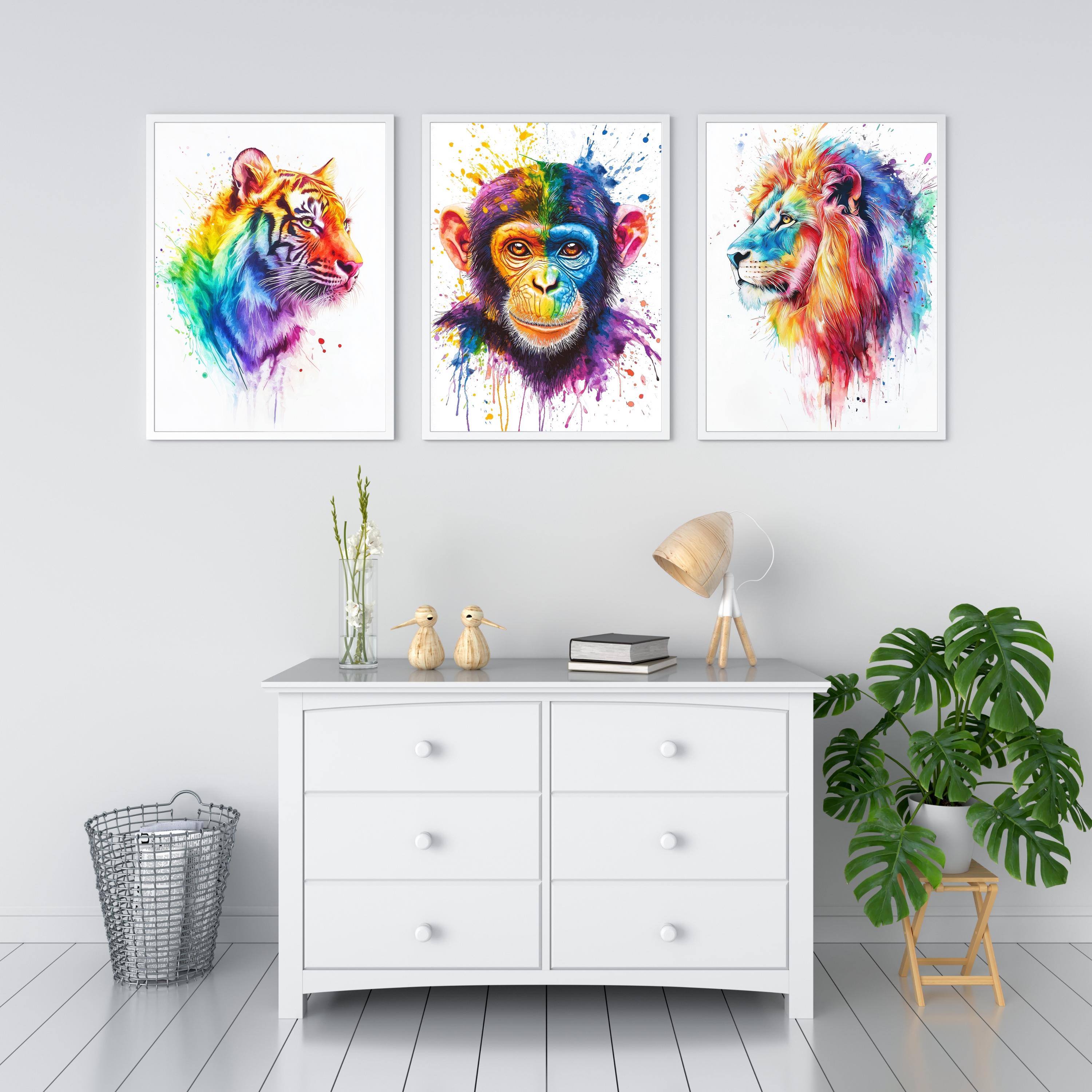Set of 6 Safari Animals Watercolor Printable Art, Colorful Painting ...