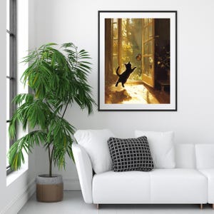 Whimsical Kids Wall Art, Black Cat in Sunlight, Butterfly Wall Art for ...