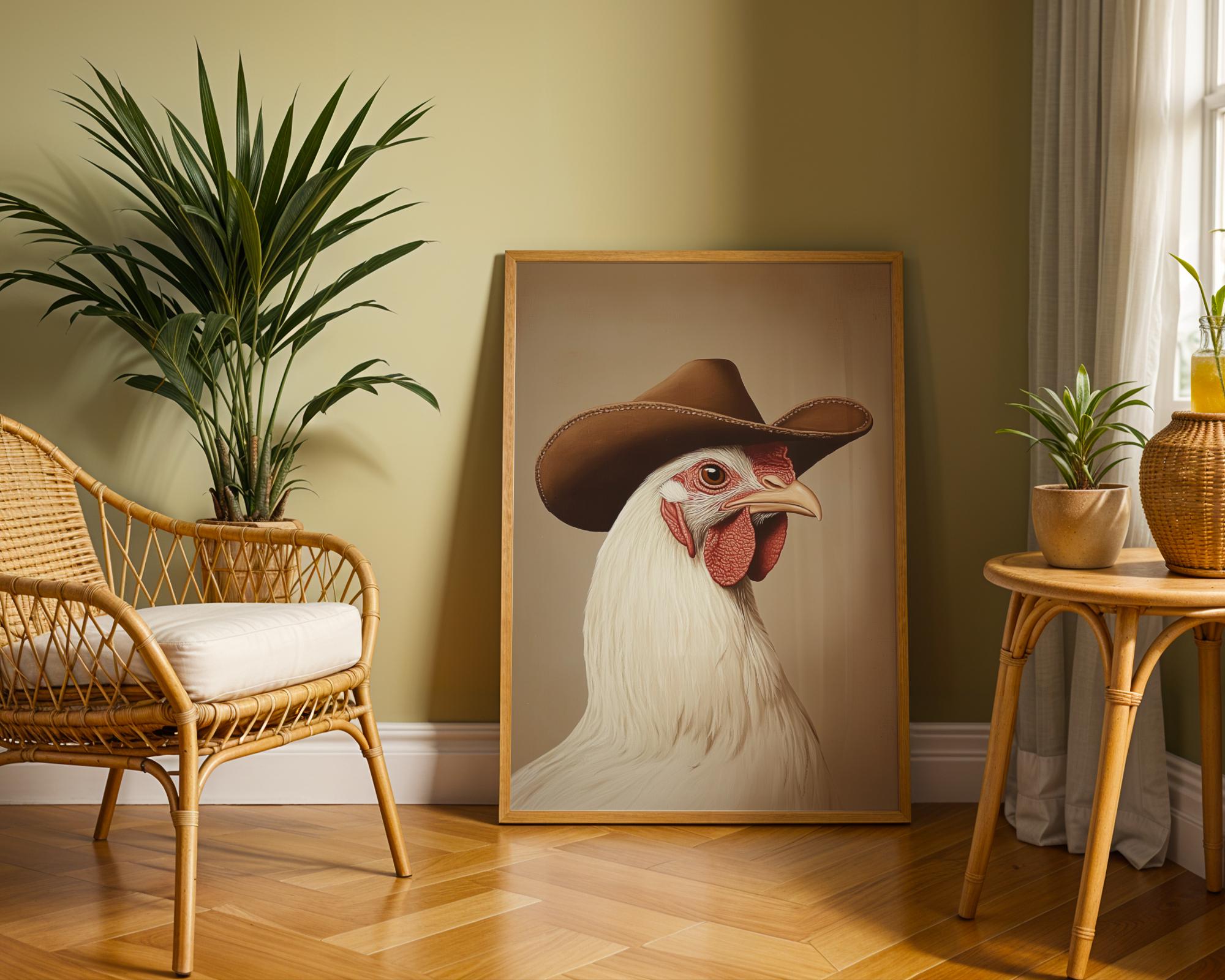 Funny Chicken With Cowboy Hat, Rustic Rooster Print, Digital Download ...