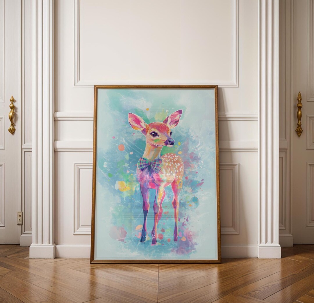 Preppy Deer Iridescent Pastel Watercolor Art Print | Colorful Pastel ...