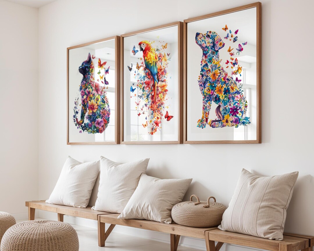 Whimsical Animal Wall Art Set, Floral Animal Art for Kids, Butterfly ...