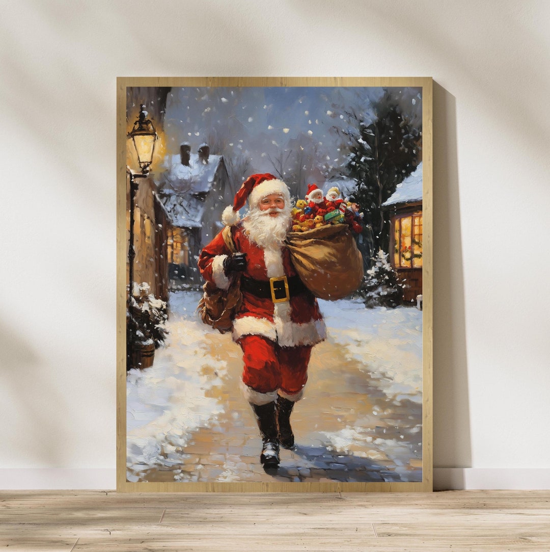 Santa Claus Christmas Wall Art, Cozy Christmas Santa Painting, Classic ...