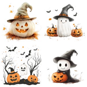Watercolor Cute Halloween Collection Clipart, 16 PNG Halloween Clipart ...