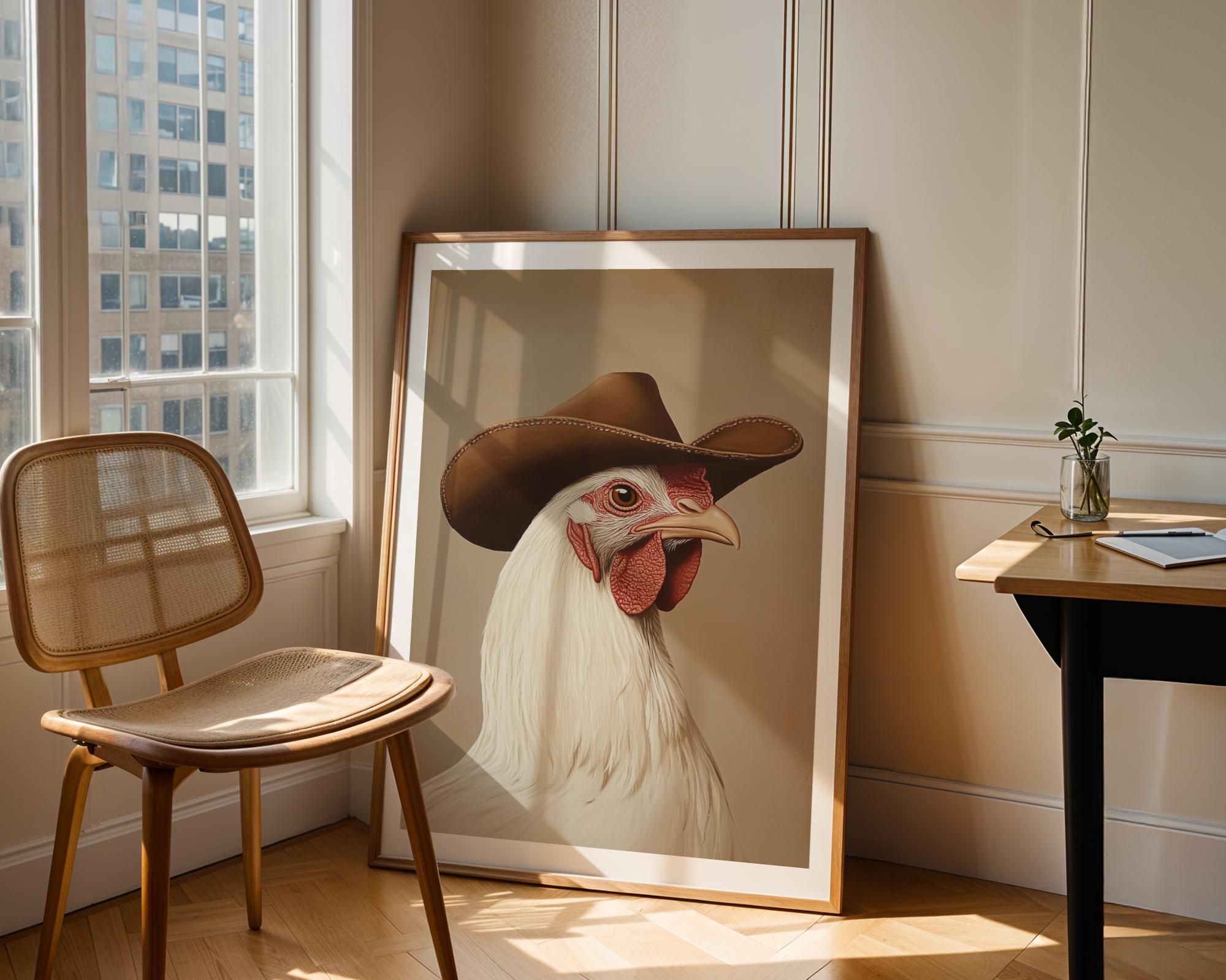 Funny Chicken With Cowboy Hat, Rustic Rooster Print, Digital Download ...