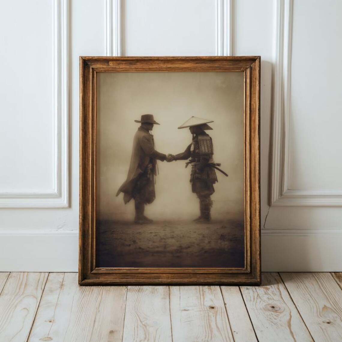 Epic Cowboy and Samurai Poster – Vintage Sepia Tone Art Print, East ...