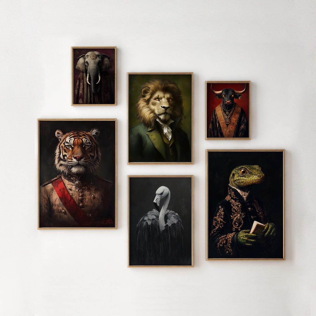 Victorian Animal Portrait Set, Anthropomorphic Animal Gallery Wall Art ...