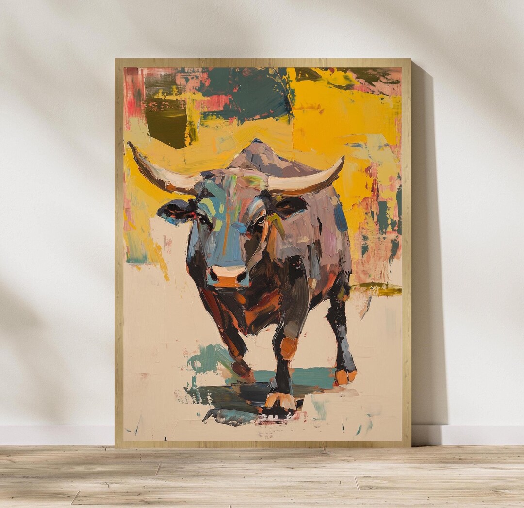 Abstract Bull Oil Painting, Bull Digital Wall Art, Abstract Bull ...