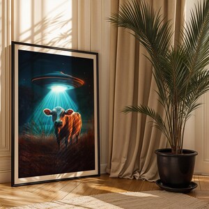 Cow Alien Abduction Art Print, Vintage UFO Print, Digital Download ...