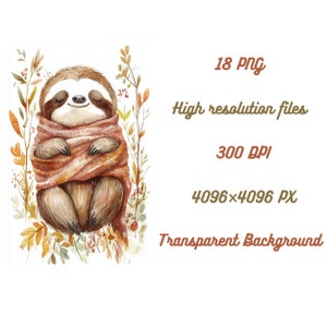 18 SLOTH Relaxing Clipart, Colorful Sloth Clipart, Cute Sloth PNG, Baby ...