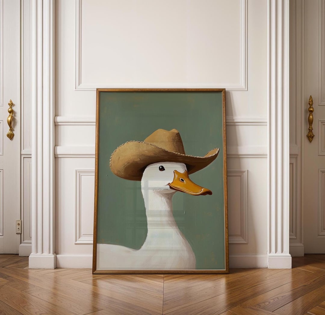 Silly Cowboy Goose Print, Green Western Nursery Printable Art, Neutral ...