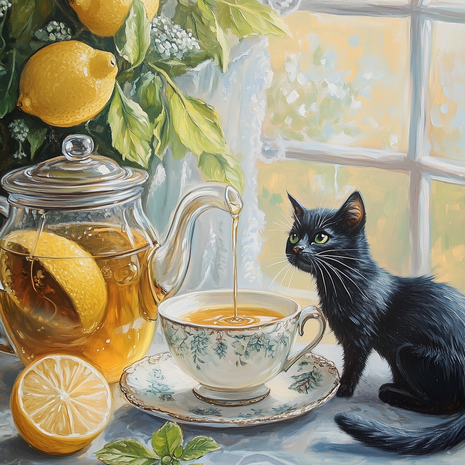 Black Cat and Lemon Still Life Painting, Whimsical Still Life Painting ...