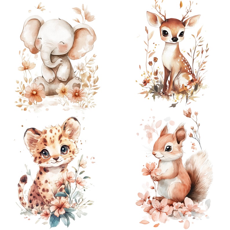 Watercolor Cute Animals Clipart, Watercolor Animals, Cute Animal Bundle ...