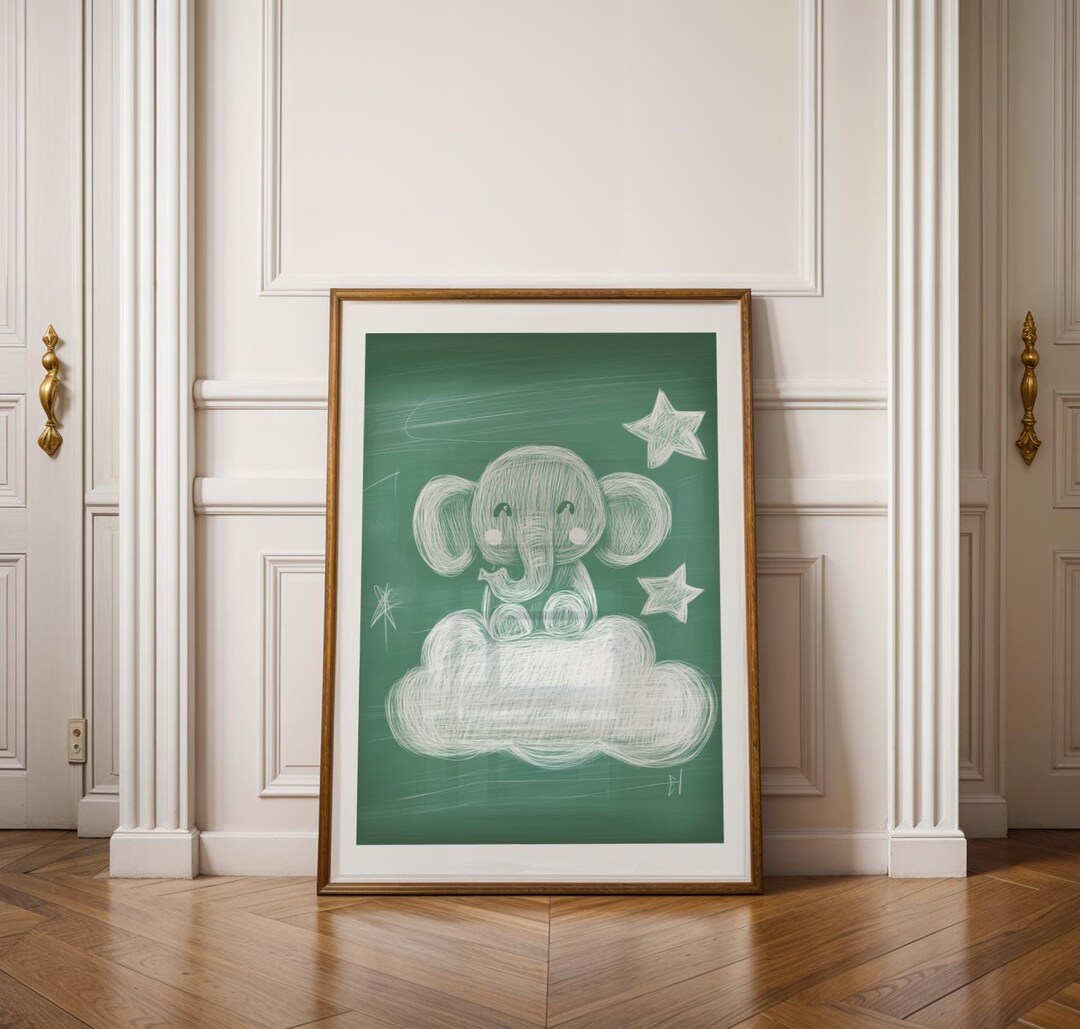 Chalkboard Elephant Nursery Wall Art, Baby Elephant Wall Art, Cute Baby ...