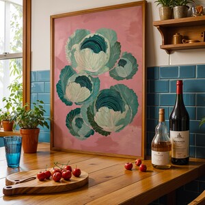 Green Cabbage Wall Art, Green Vegetable Print, Rustic Kitchen Decor ...