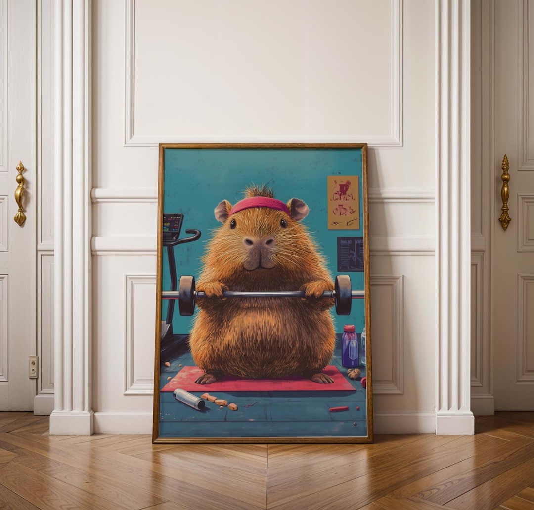 Funny Gym Capybara Wall Art, Funny Fitness Capybara Art Print, Quirky ...
